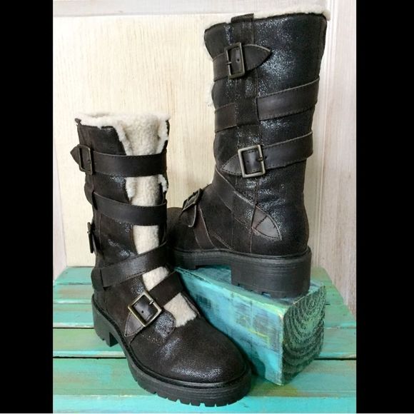 Kelsi Dagger | Shoes | Kelsidaggerbrown Metallic Suede Moto Boots 6 ...